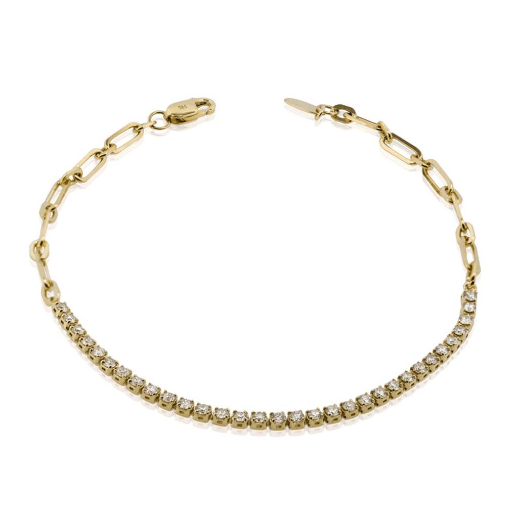 14KT Yellow Gold Diamond Tennis Paperclip Chain Bracelet | Brinker's ...